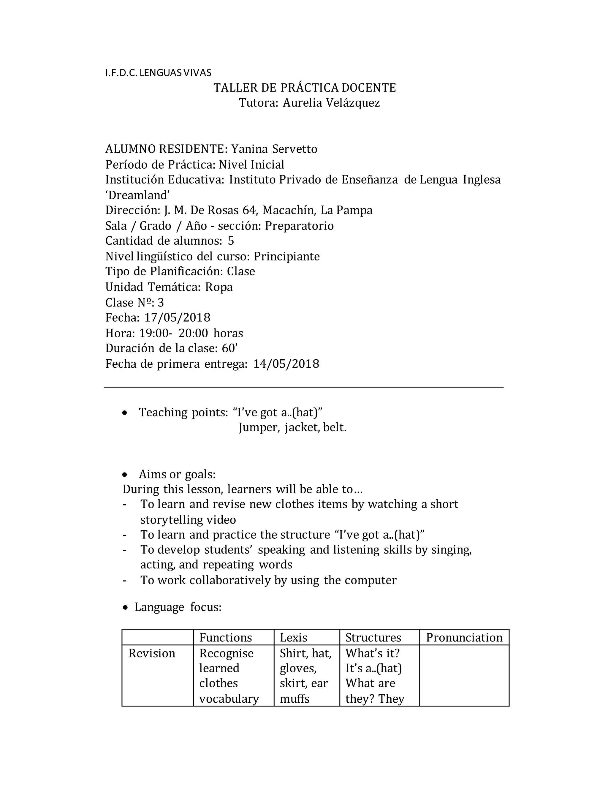 Tpd - lesson plans 3- kindergarten | DOCX