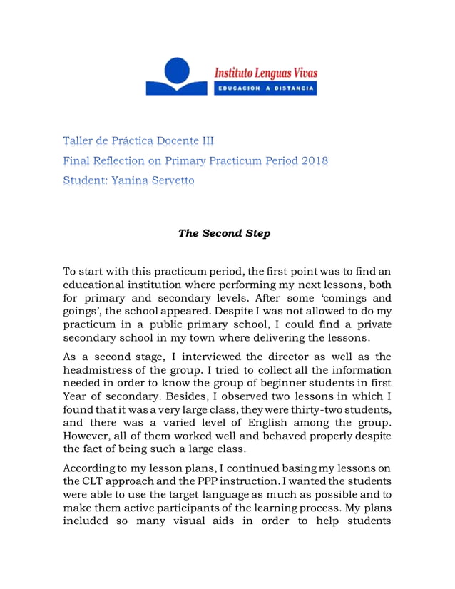 Reflection on primary practicum period 2018 | DOCX