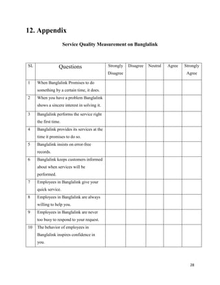 Service Quality Measurement on Banglalink | PDF