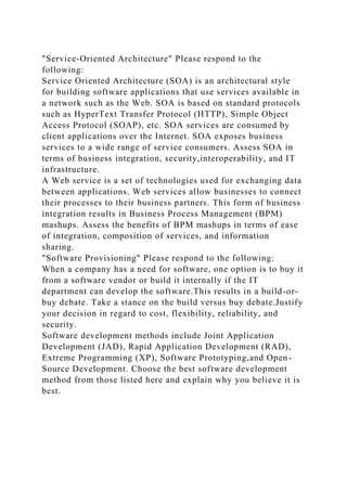 Service-Oriented Architecture Please respond to the followingSe.docx