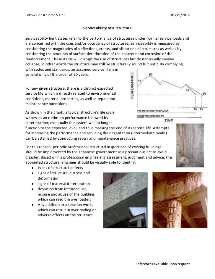 Serviceability of a structure