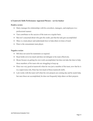 Service banker performance appraisal | DOC | Resume Writing and Advice ...