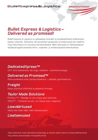 Bullet Express & Logiostics Service Blueprint EST 2014 | PDF