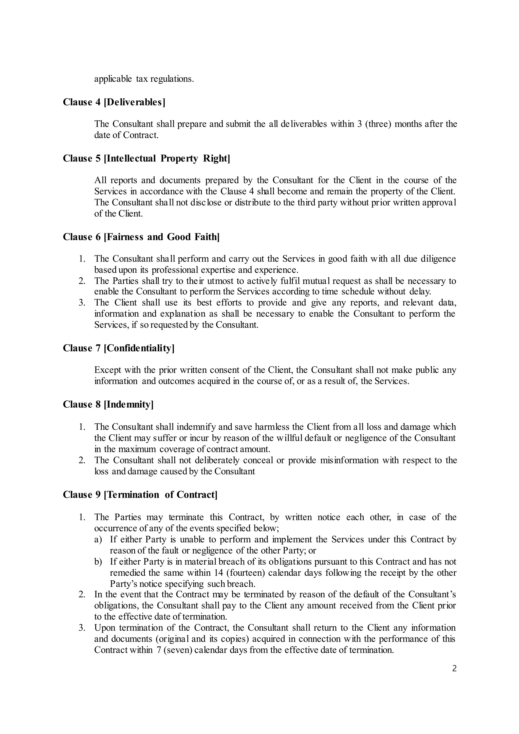 Service Contract for Feasibility Study (Purchase this doc, Text ...