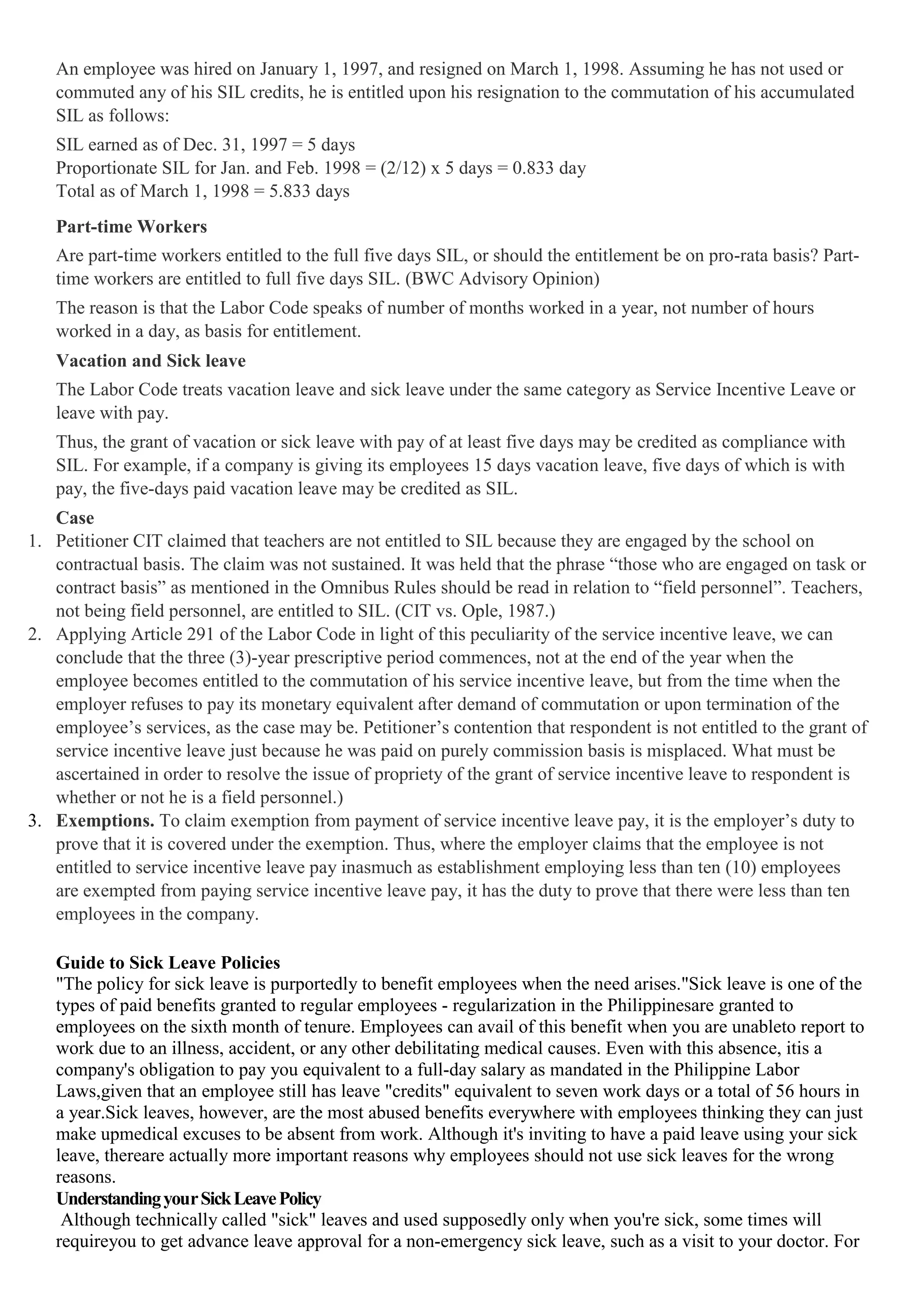 Service incentive leave | DOCX