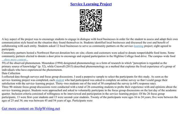 Service Learning Project | PDF