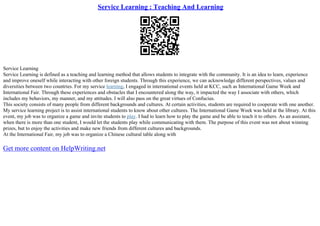 Service Learning Project | PDF