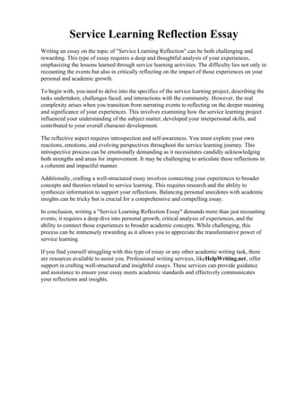 Service Learning Reflection Essay | PDF