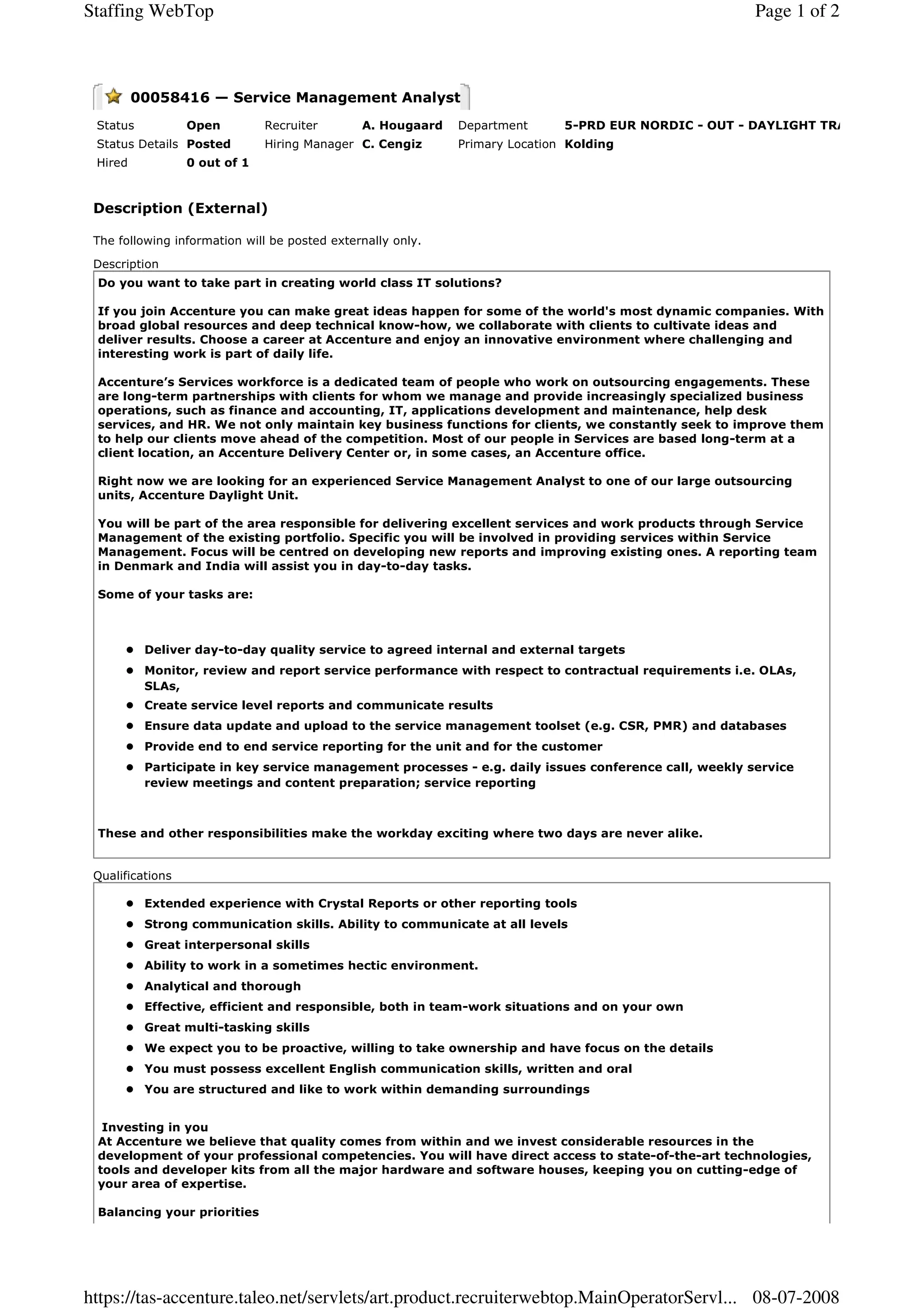 Service management analyst_july_08[1] | PDF