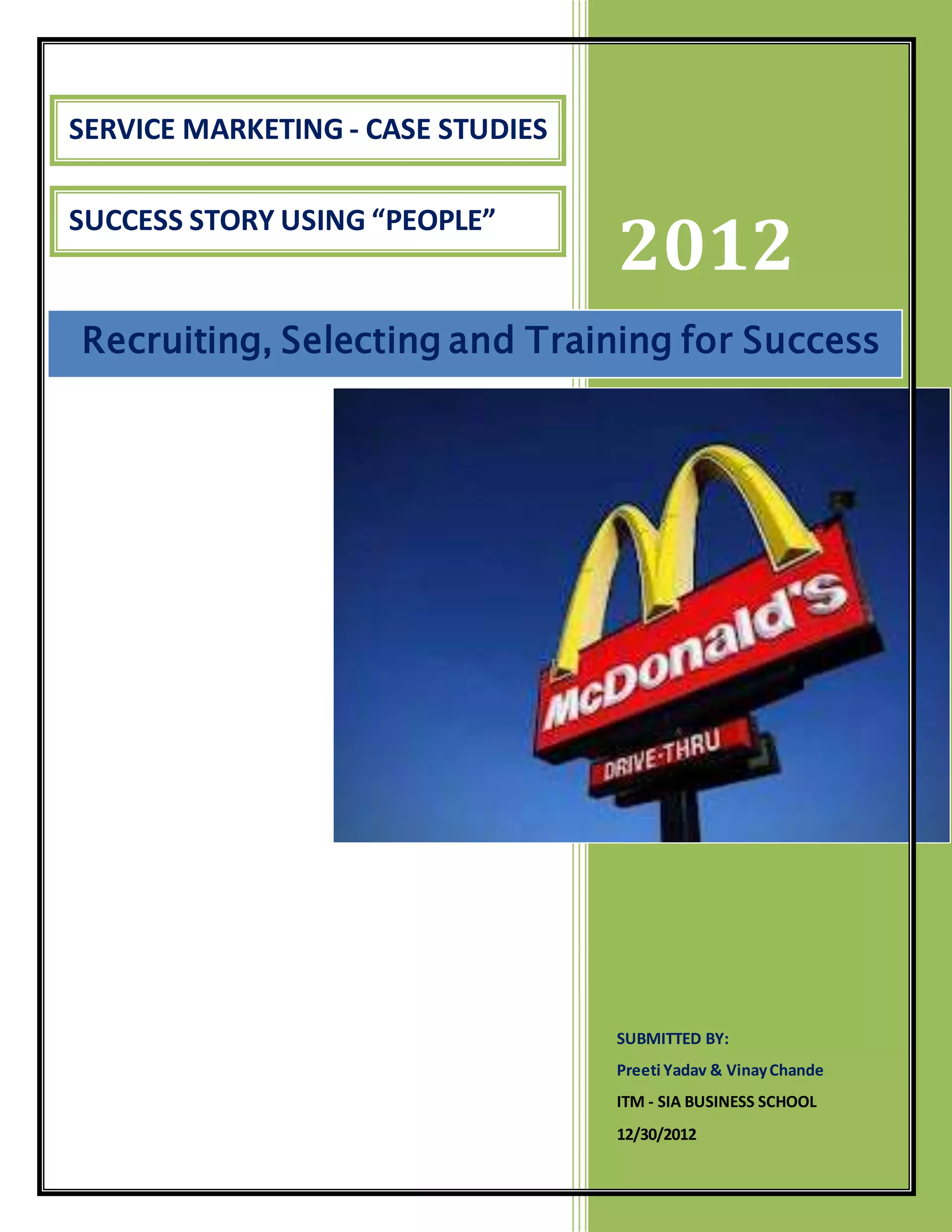 Service Marketing - McDonalds Success Story - Case Study | DOCX