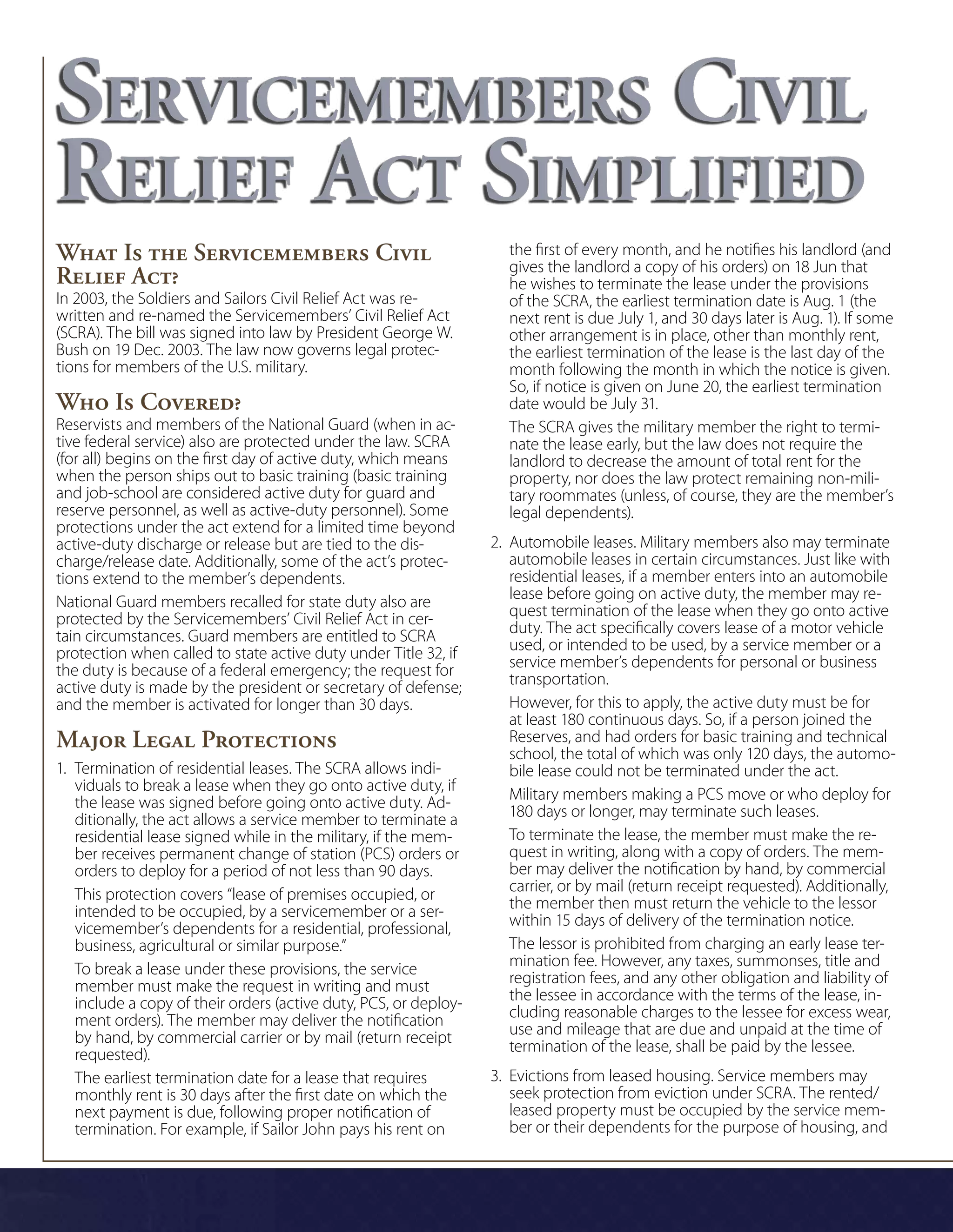 Servicemembers Civil Relief Act Simplified | PDF