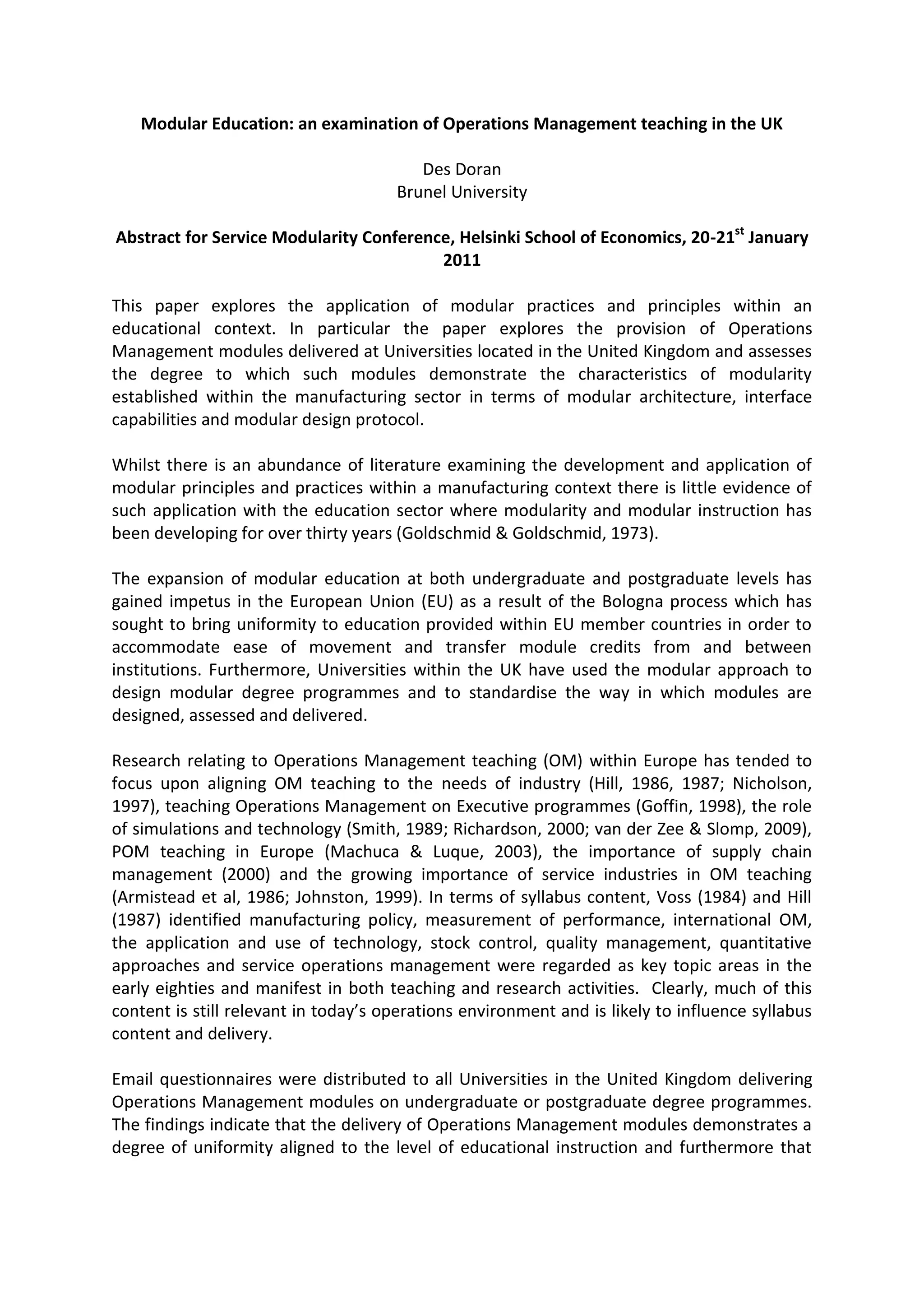 Service modularity: modular education | PDF