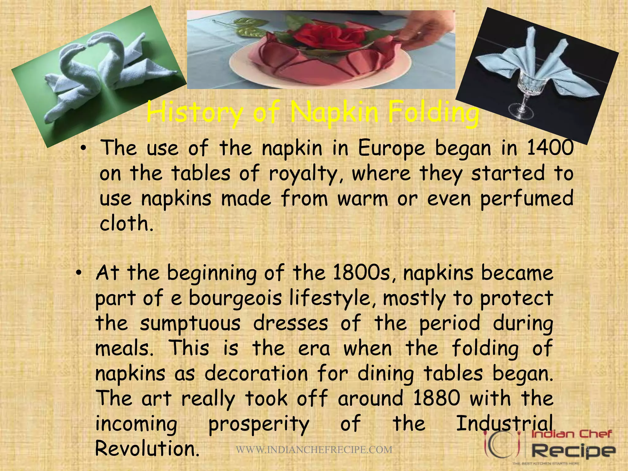 DIFFERENT TYPES OF NAPKIN FOLDING | PPTX