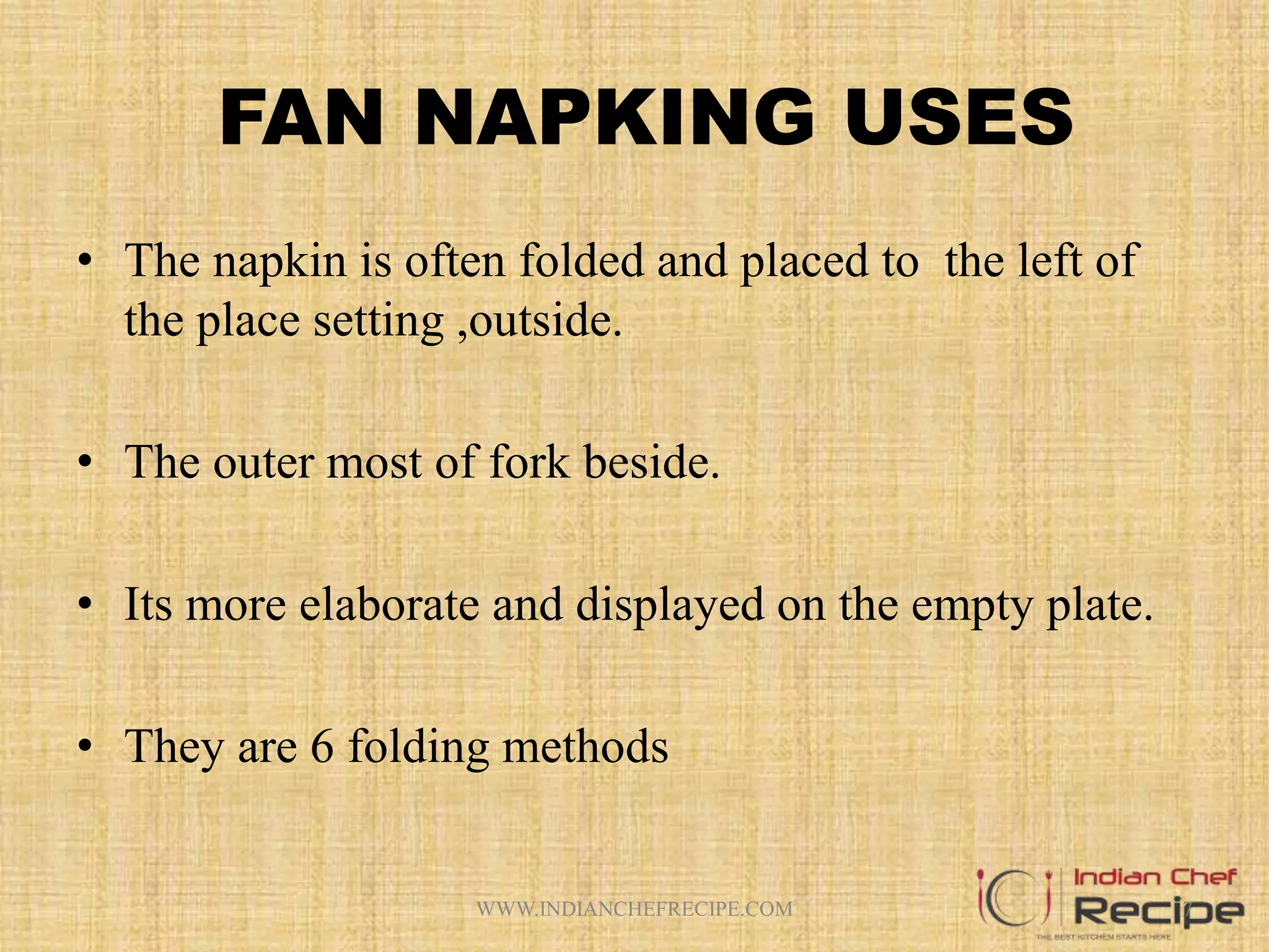 DIFFERENT TYPES OF NAPKIN FOLDING | PPTX