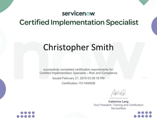 ServiceNow Certified Implementation Specialist - Risk and Compliance ...