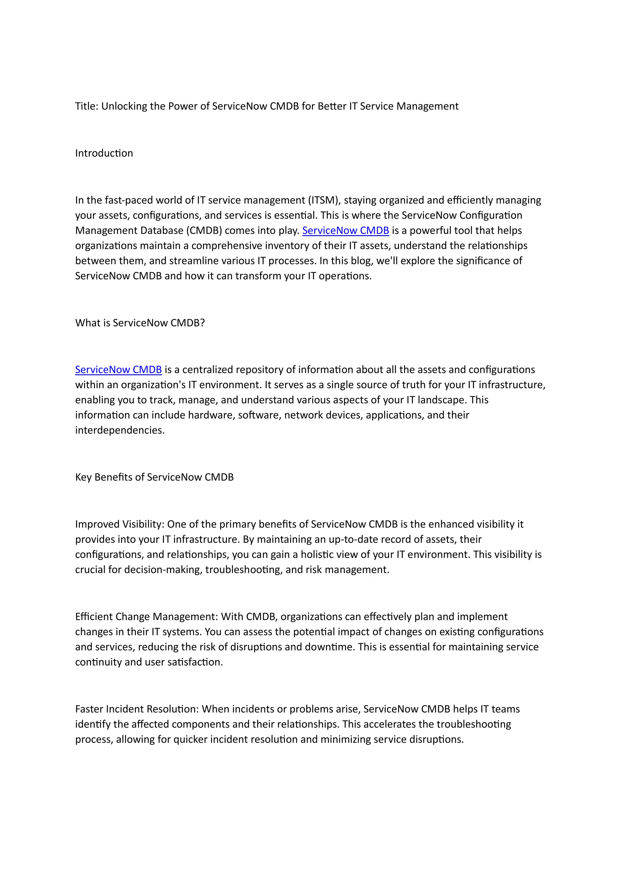 Unlocking the Power of ServiceNow CMDB for Better IT Service Management ...