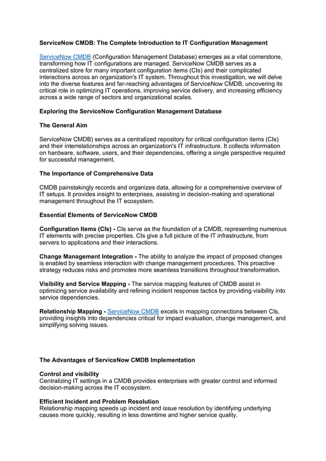 Servicenow Cmdb The Complete Introduction To It Configuration Management Pdf