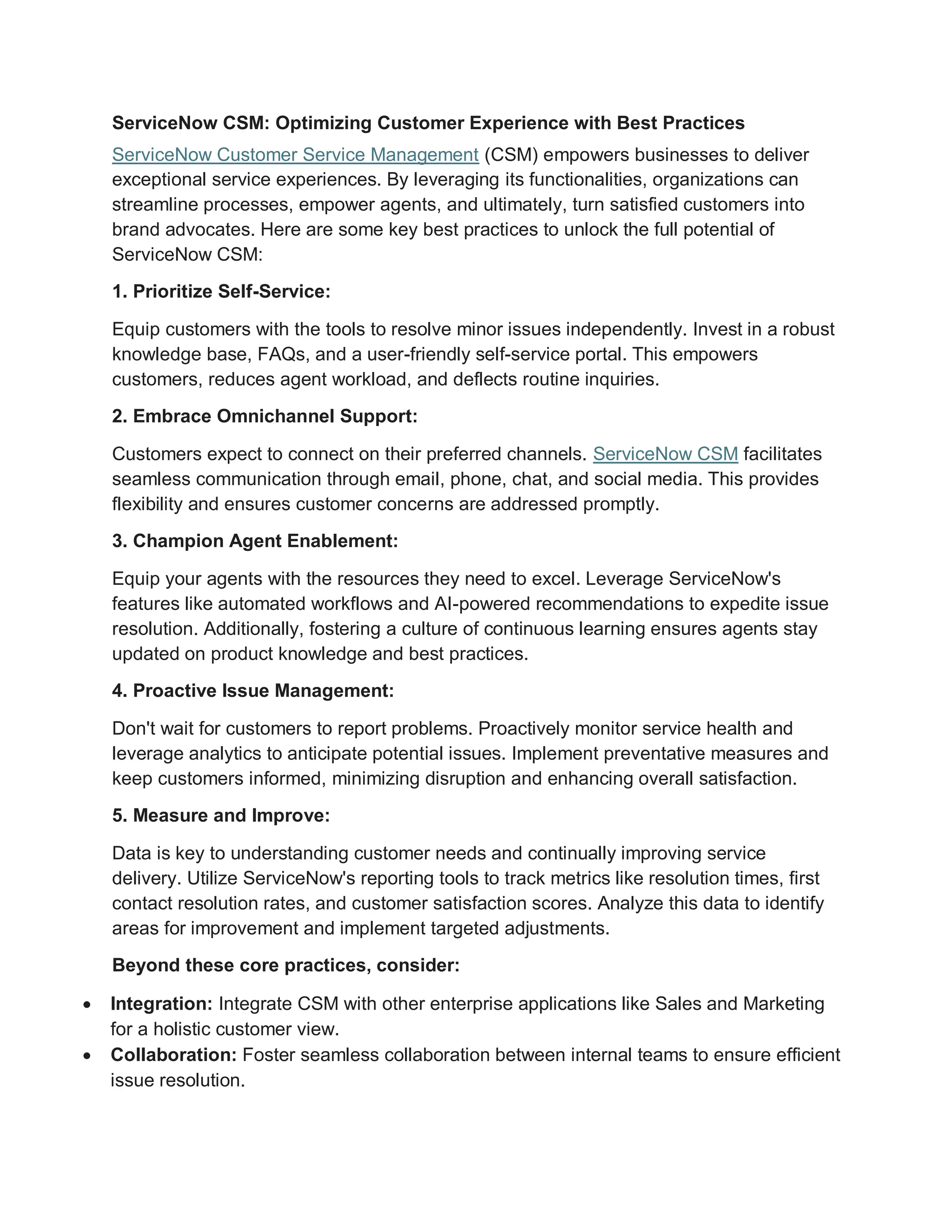ServiceNow CSM: Optimizing Customer Experience with Best Practices | PDF