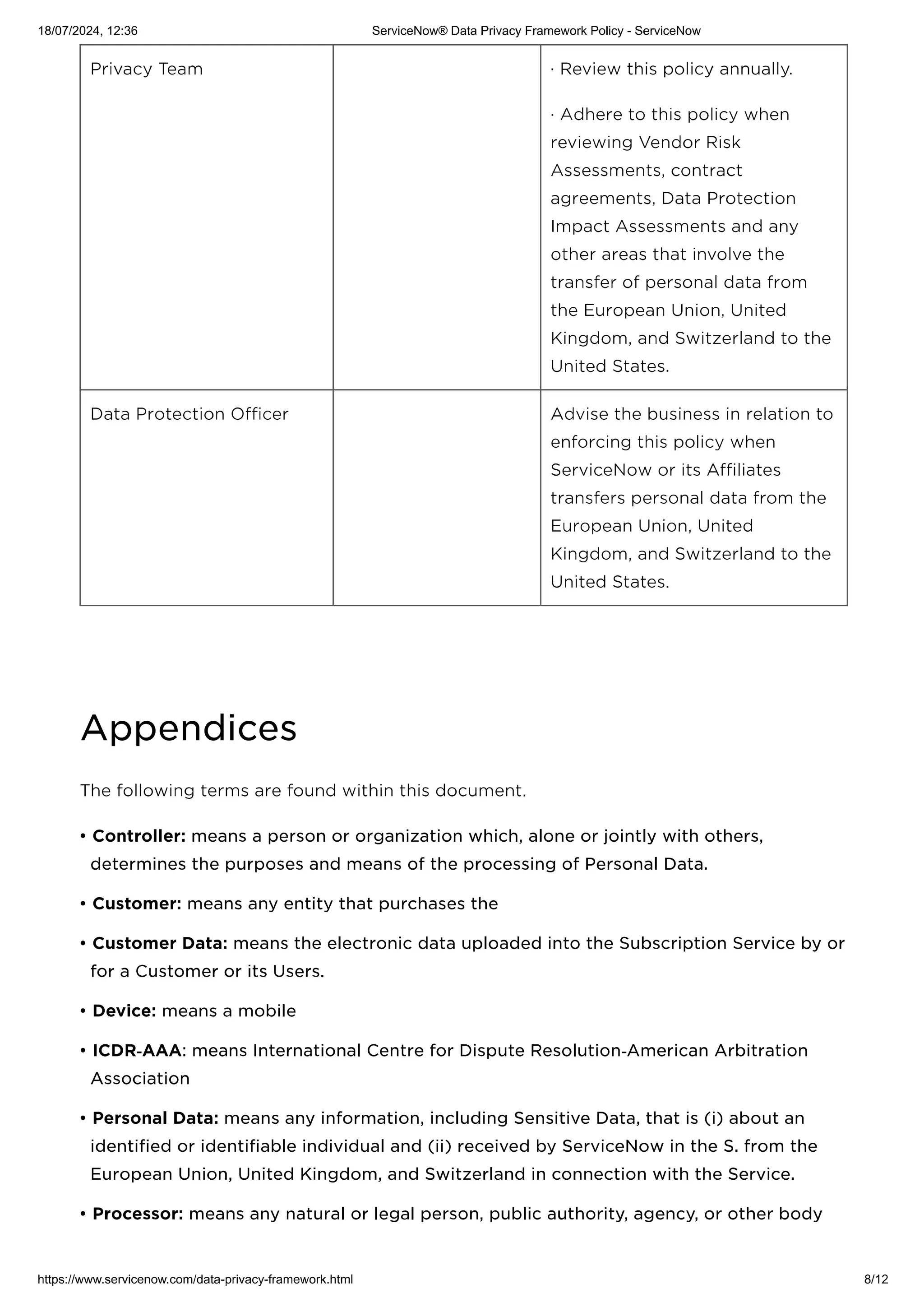 ServiceNow® Data Privacy Framework Policy.pdf