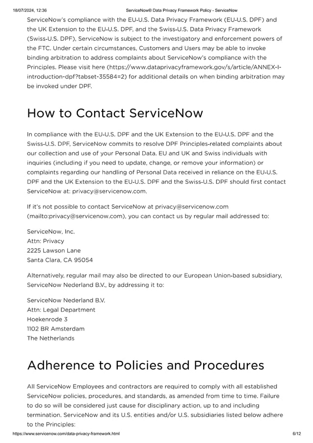 ServiceNow® Data Privacy Framework Policy.pdf | Free Download