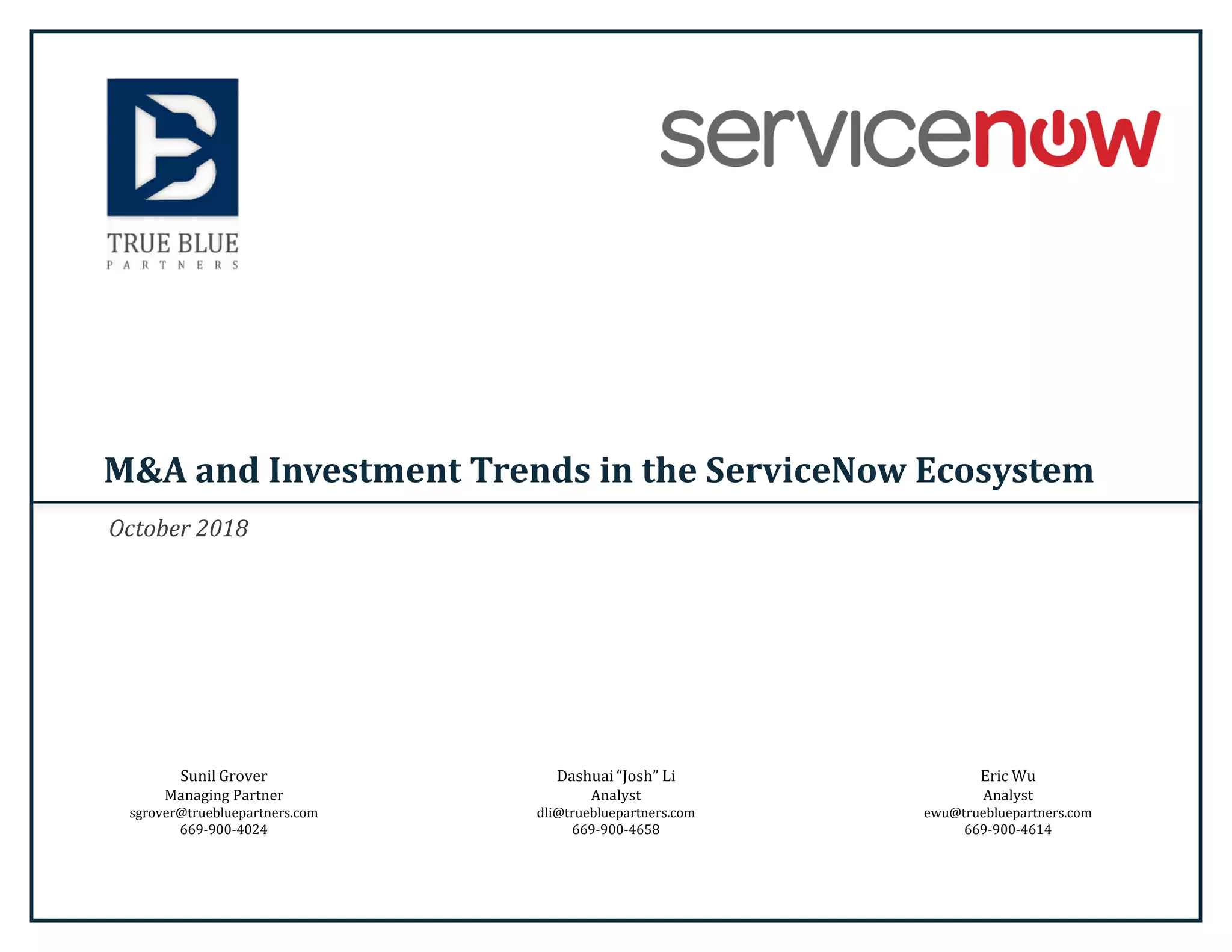 ServiceNow ecosystem - True Blue Partners - Review of key investment ...