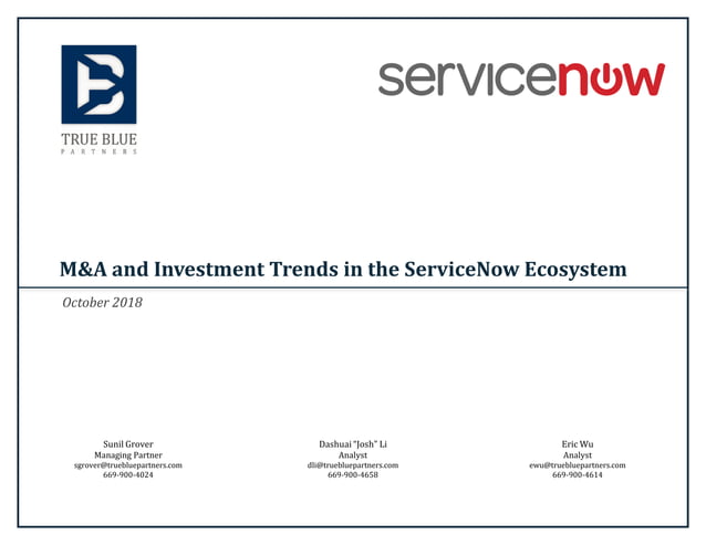 ServiceNow ecosystem - True Blue Partners - Review of key investment ...