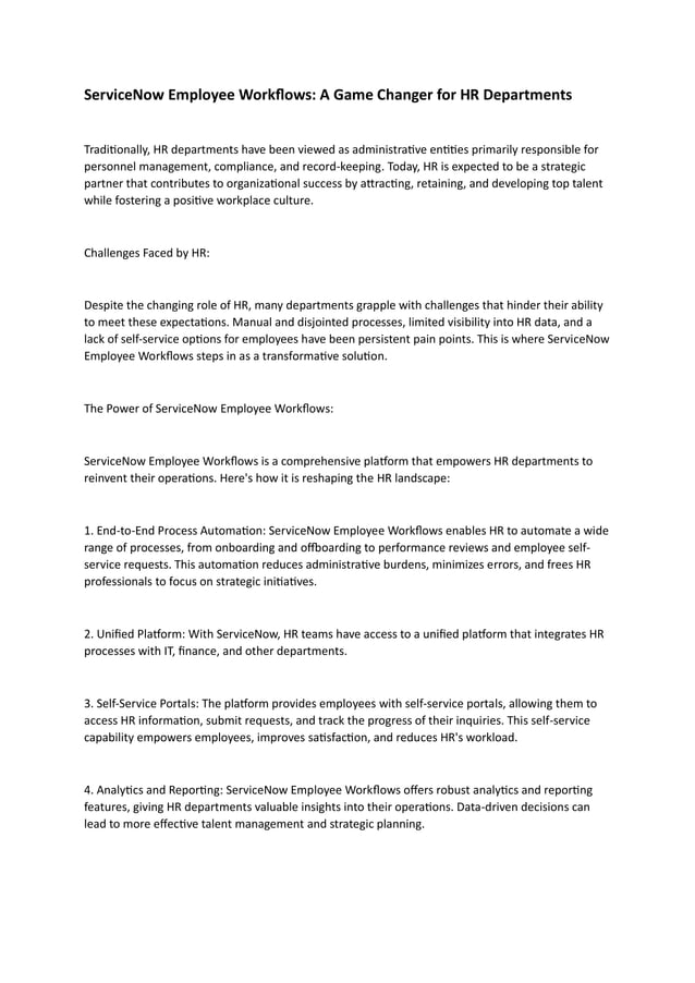 ServiceNow Employee Workflows: A Game Changer for HR Departments | PDF