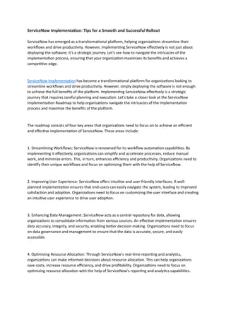 ServiceNow Implementation: Tips for a Smooth and Successful Rollout | PDF