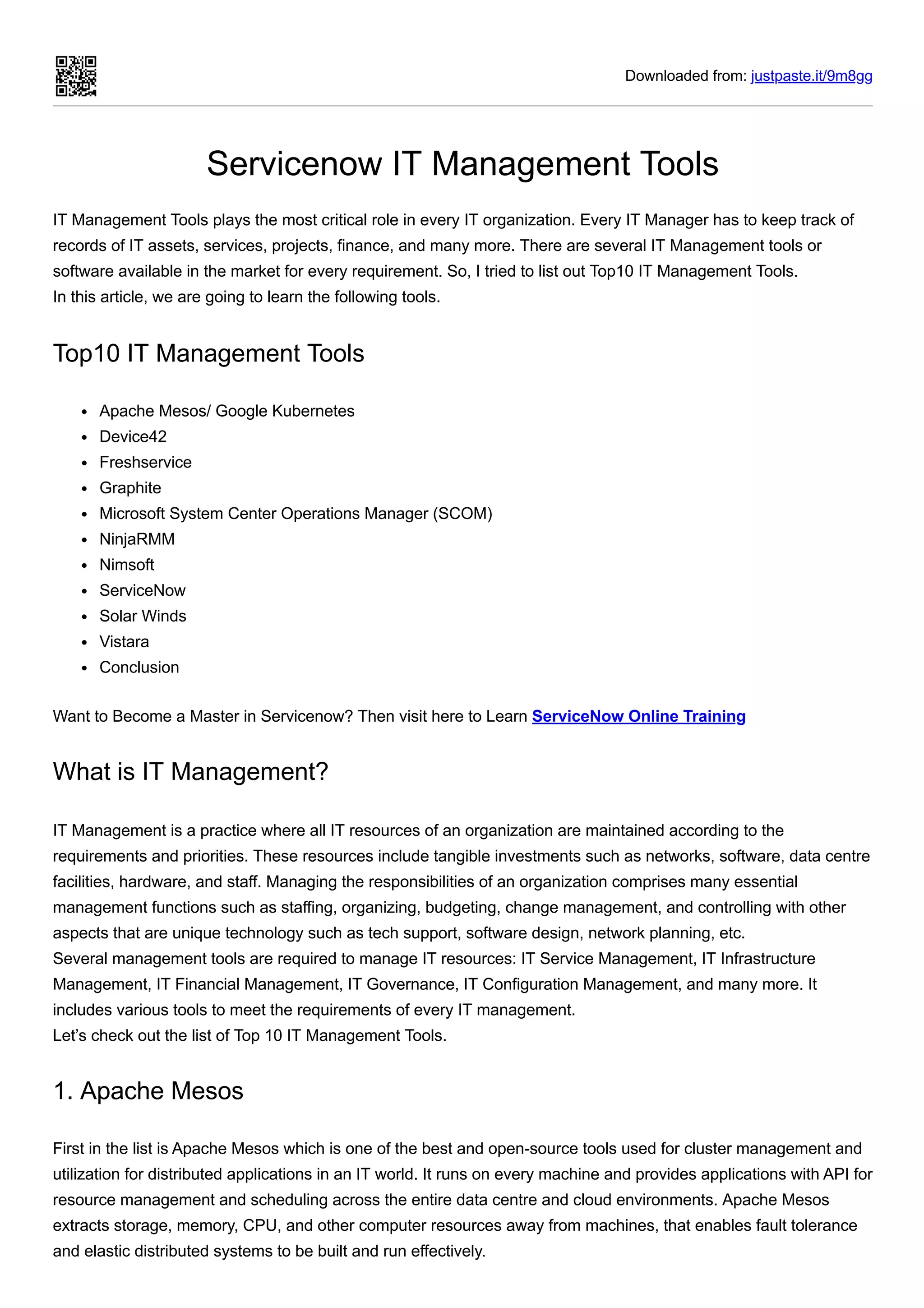 Servicenow it management tools | PDF