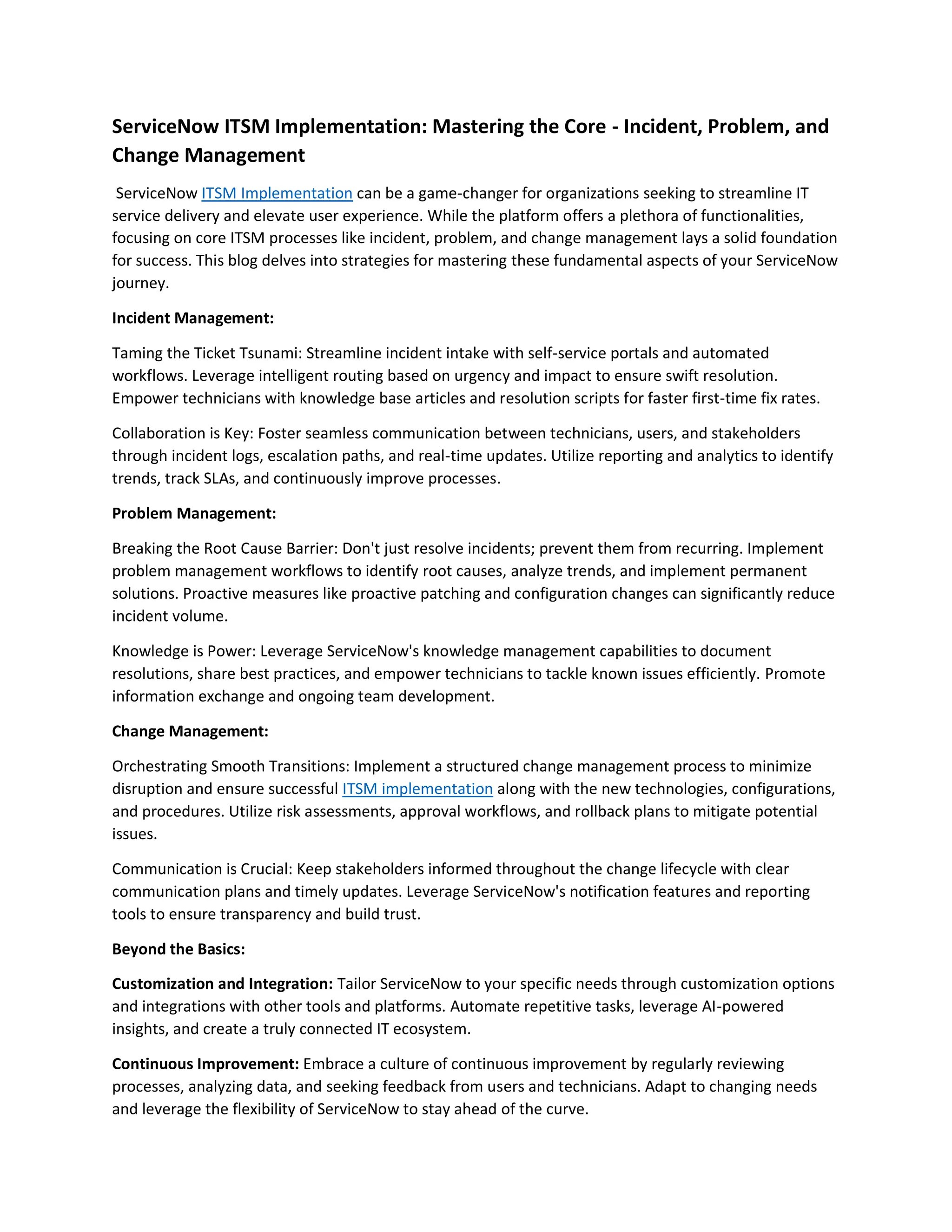ServiceNow ITSM Implementation Mastering the Core - Incident, Problem ...