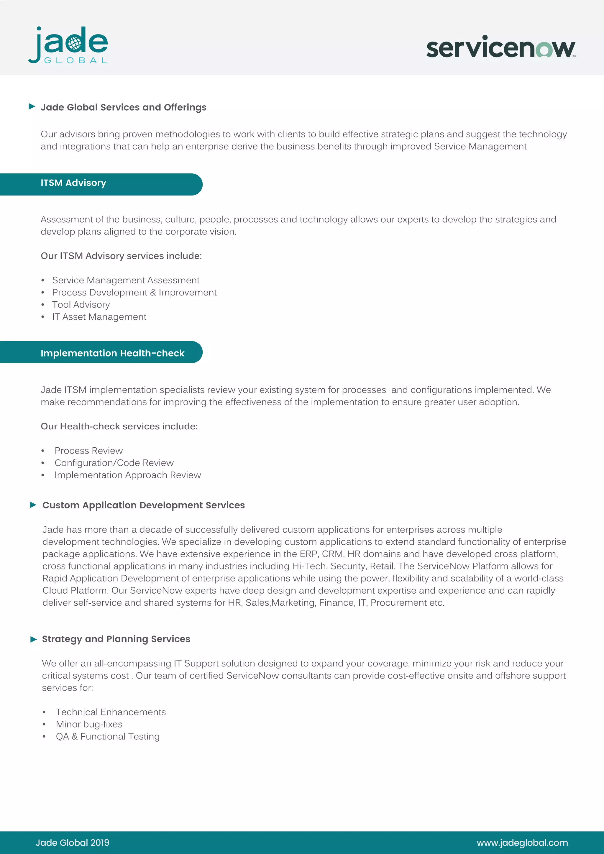 Jade Global - ServiceNow ITSM Overview | PDF