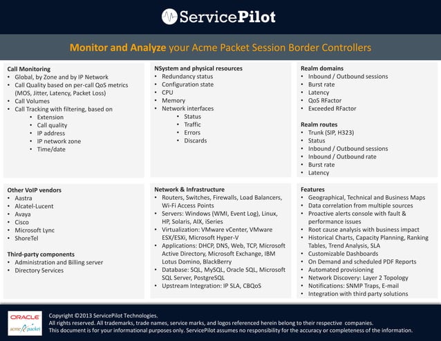 ServicePilot VoIP and UC monitoring for Acme Packet | PDF | Computer ...
