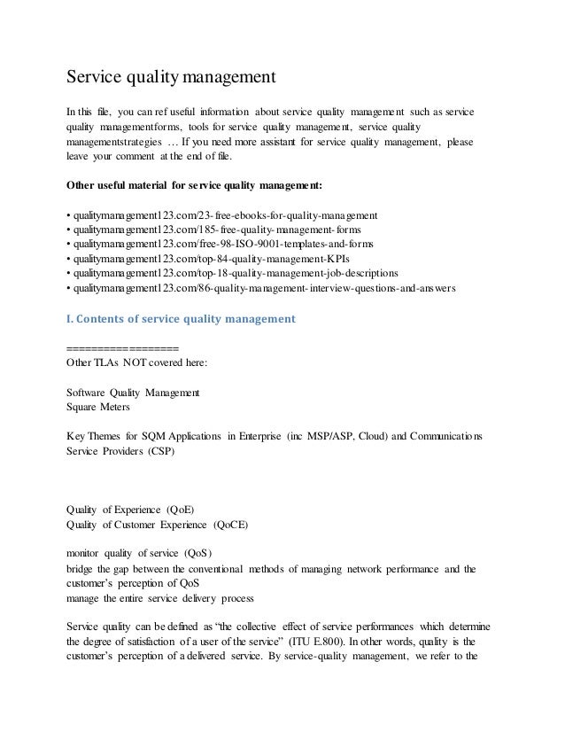 Service quality management