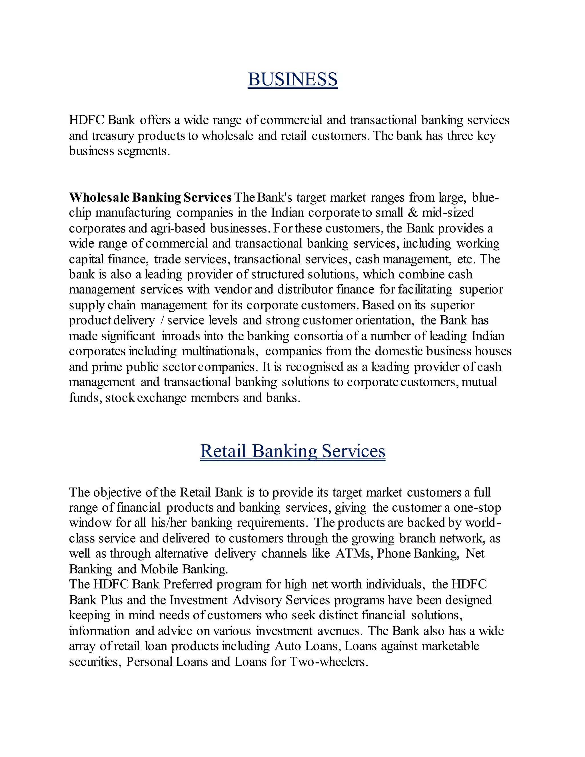 Service quality of hdfc bank” | DOCX