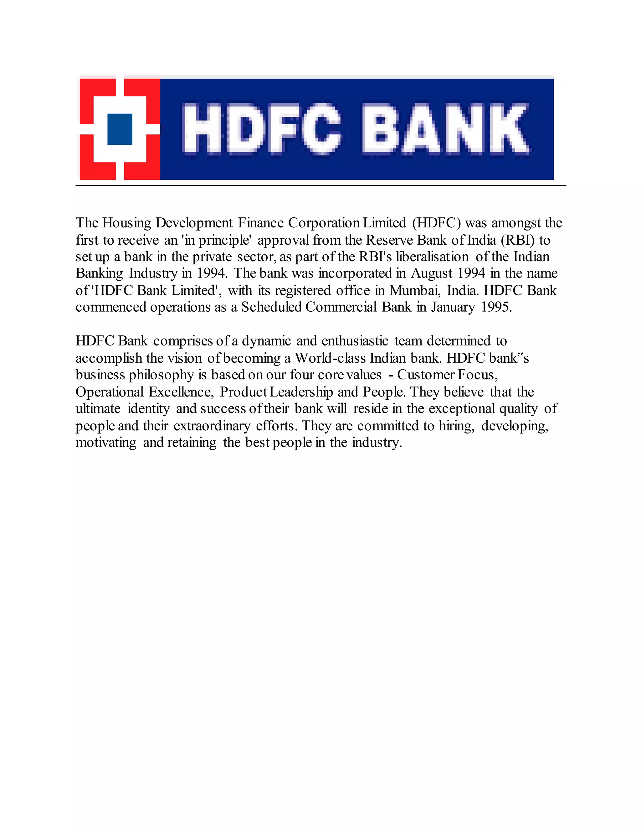 Service quality of hdfc bank” | DOCX
