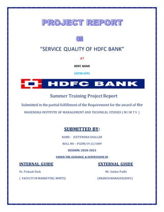 Service quality of hdfc bank | DOCX