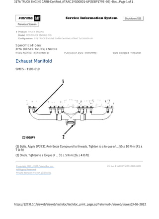 3176 CATERPILLAR TRUCK ENGINE SERVICE REPAIR MANUAL 2YG - PDF DOWNLOAD ...
