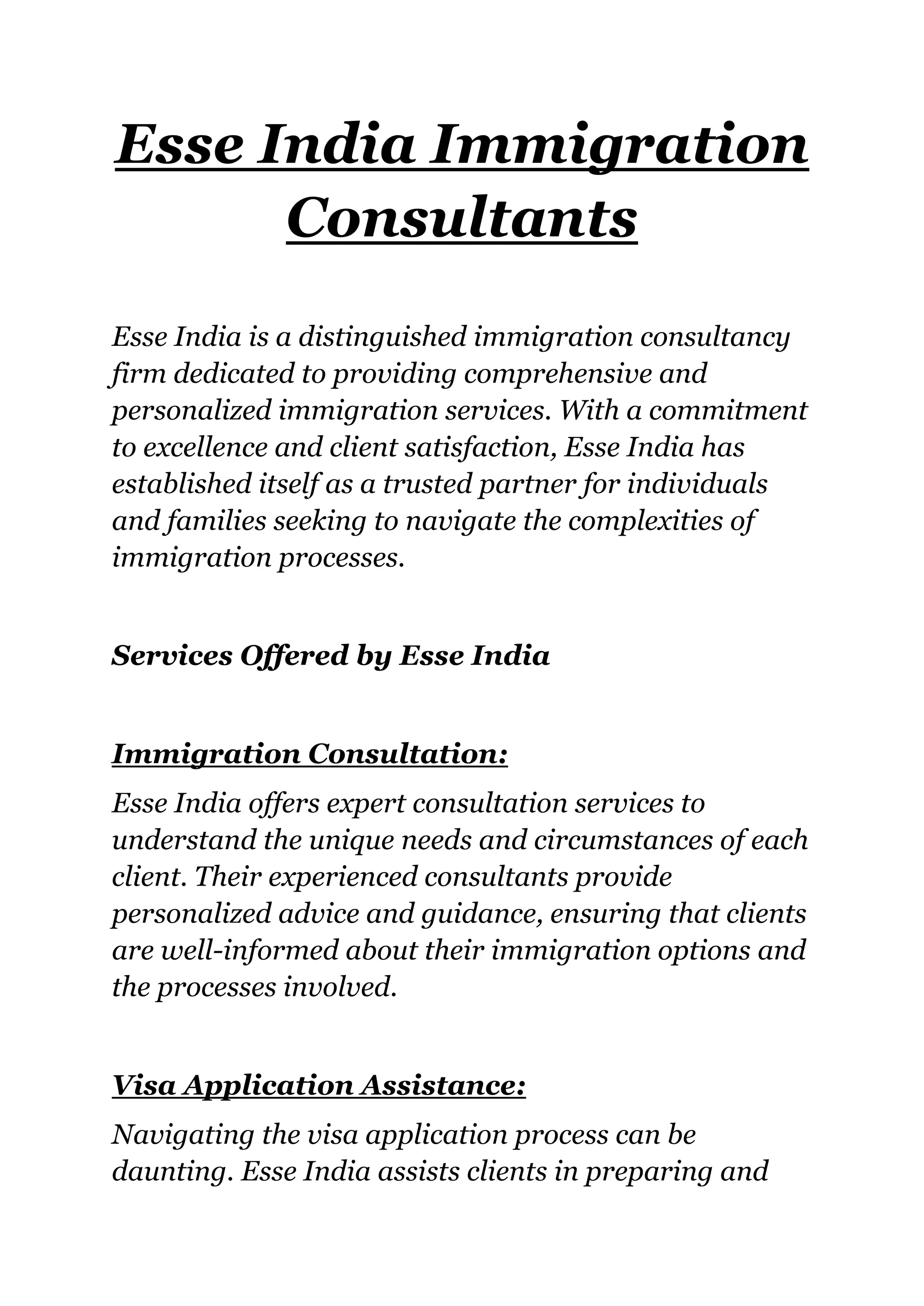 Services Of Esseindia Immigration.pdf Consultant | PDF