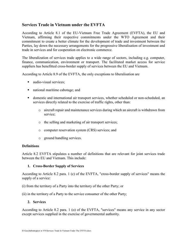 Services Trade in Vietnam under the EVFTA | PDF