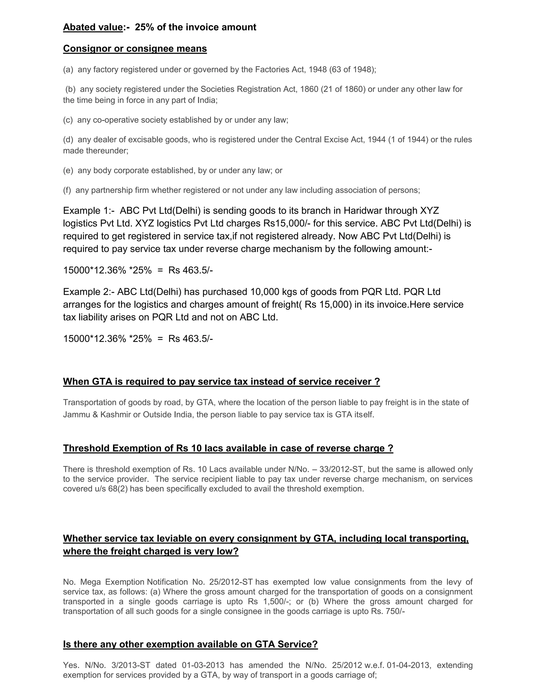 Service tax reverse charge on gta by anand bisht | PDF