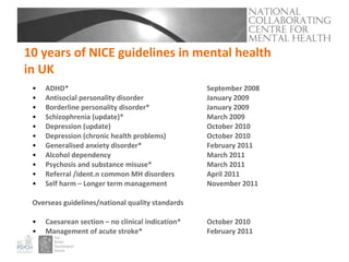 Tim Kendall: NICE patients' experience standards | PPT