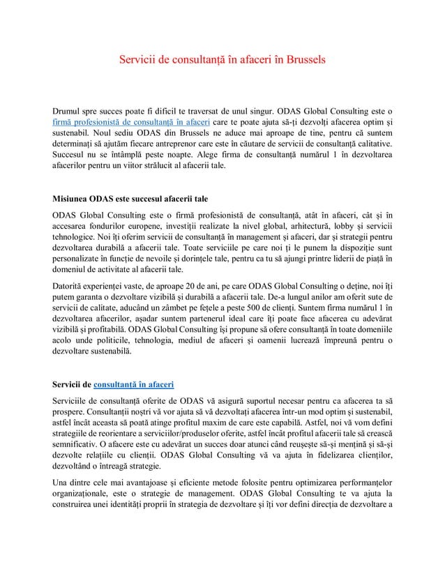 Servicii de consultanta in afaceri in Brussels | PDF