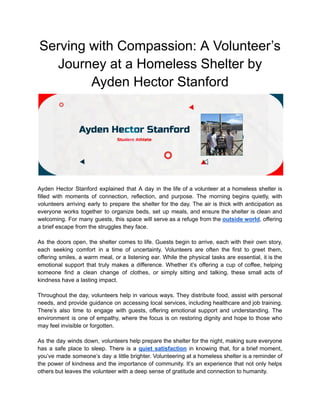 Serving with Compassion_ A Volunteer’s Journey at a Homeless Shelter by ...