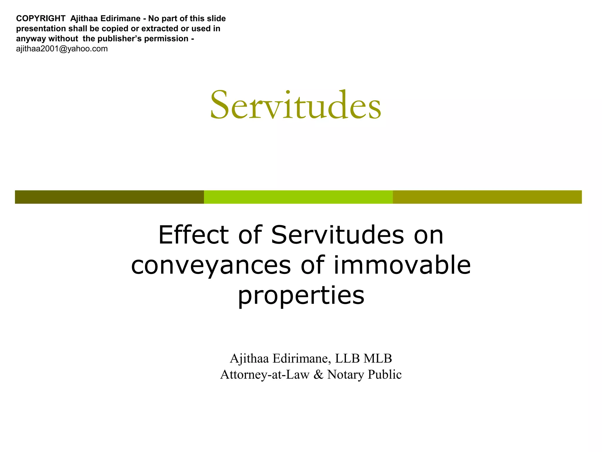 Servitudes on Immovable Property | PPT