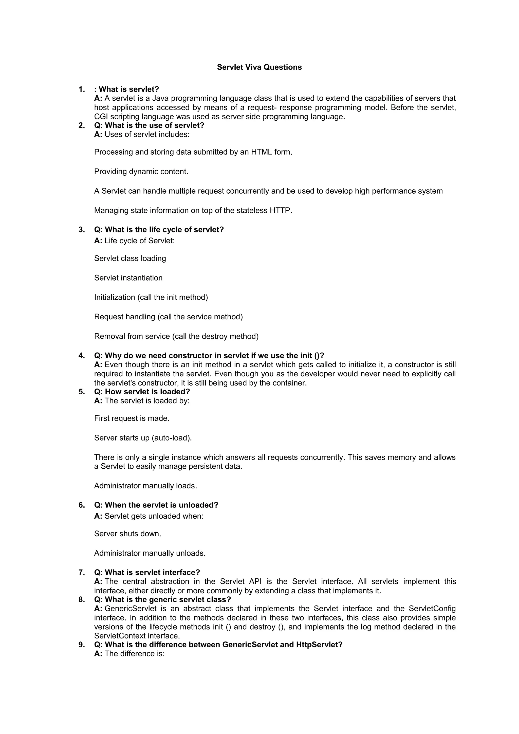 Servlet viva questions | DOCX
