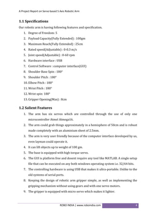 Servo Based 5 Axis Robotic Arm Project Report | PDF