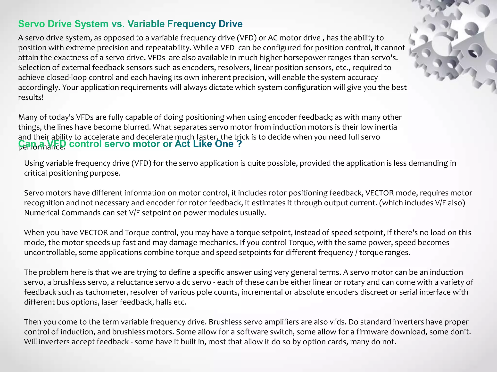 Variable Frequency Drive Vs Servo Drive System | PPTX