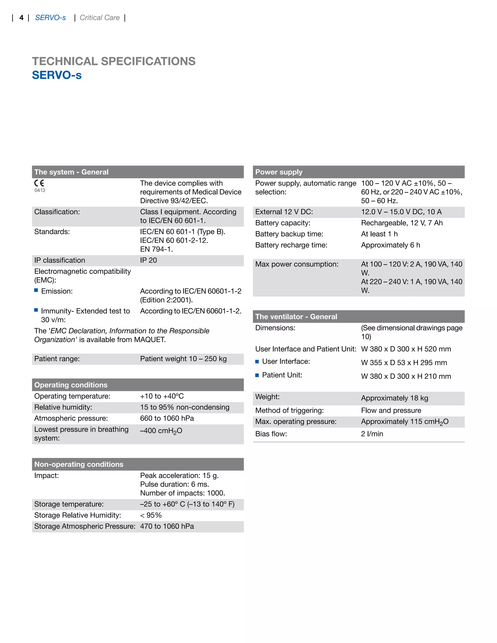 TECHNICAL SPECIFICATIONS SERVO-s | PDF