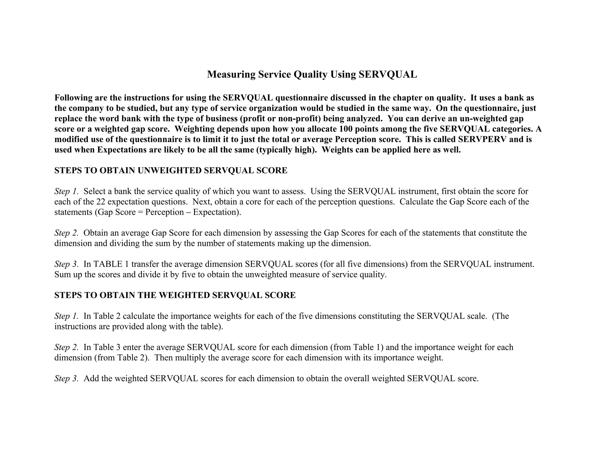 Servqual forms | DOC