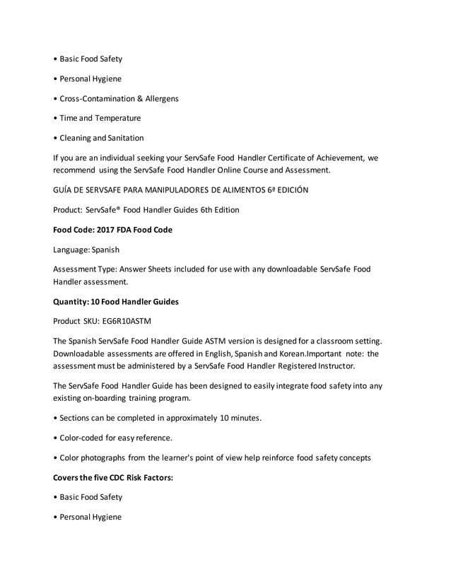 SERVSAFE FOOD HANDLER GUIDE 6TH EDITION | DOCX | Food & Drink